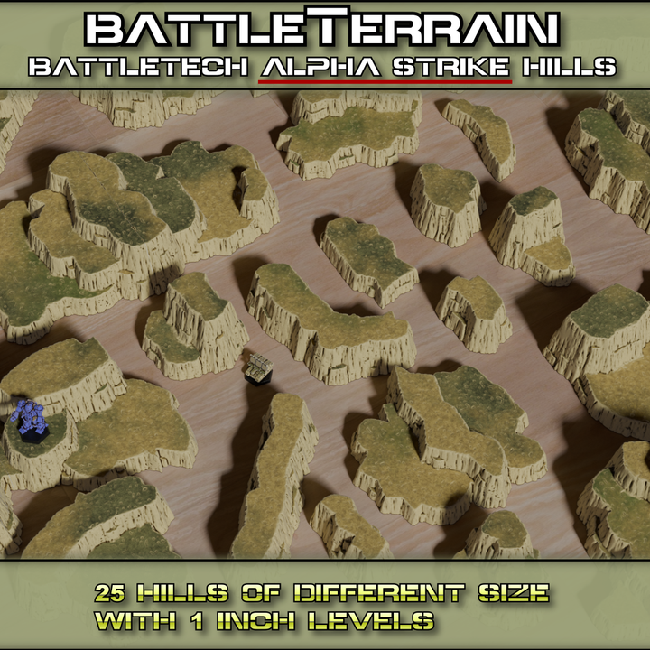 3D Printable BattleTerrain: Hills for Battletech Alpha Strike by tinnut